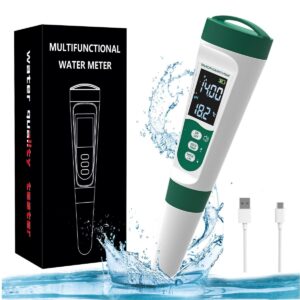 5-in-1 voice prompts water quality tester for ph/tds/ec/salt/temperature, with usb-rechargeable, ip67 digital ph meter with auto calibration and va for hydroponics, garden, pool, aquarium