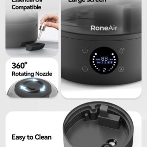 RoneAir Humidifiers for Bedroom Large Room Home, 3L Cool Mist Humidifiers for Baby Nursery & Plants, Ultrasonic, Smart Auto Humidification, Oil Diffuser, Timer, Auto Shut-Off, 360° Nozzle, 26dB Quiet