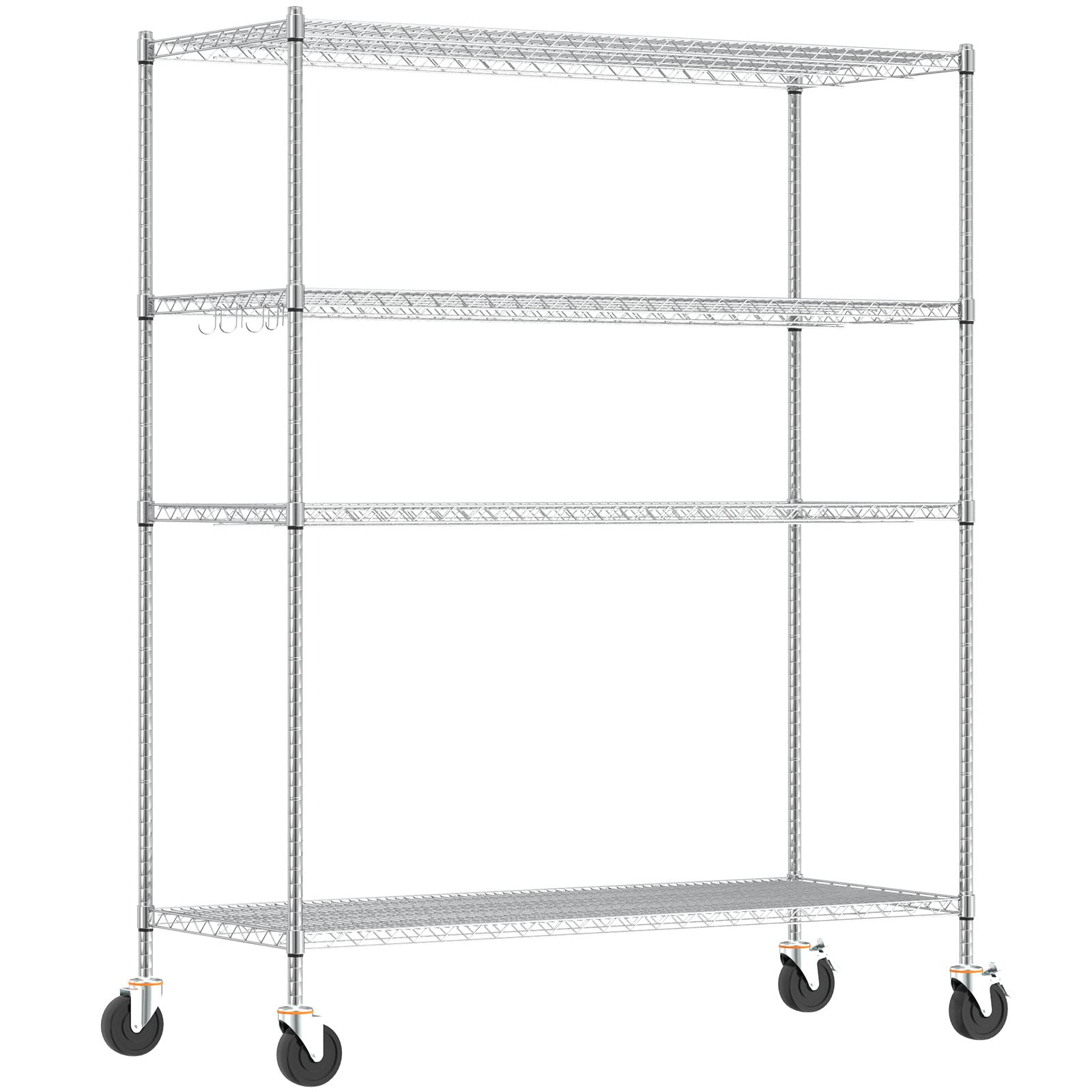 Leteuke Wire Shelving Unit with Wheels, NSF Certified 4 Tier Adjustable Storage Shelves 60"×24"×72", 2400LBS Heavy Duty Shelving Commercial Grade Metal Storage Utility Rack for Kitchen Garage, Chrome