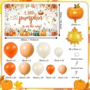 AIBIIN 102Pcs Fall Pumpkin Baby Shower Decorations Orange Little Pumpkin Balloon Garland Arch Kit with Little Pumpkin Backdrop Autumn Pumpkin Baby Shower Balloon Arch Kit Party Decorations Supplies