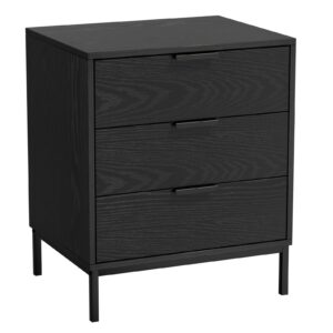 Anmytek Nightstand with 3 Drawers, Modern Wood Night Stand for Bedroom with Storage Drawers, Black Bedside Table Sofa End Side Table for Dorm Small Spaces, 15.7”D x 19.8”W x 23.7”H