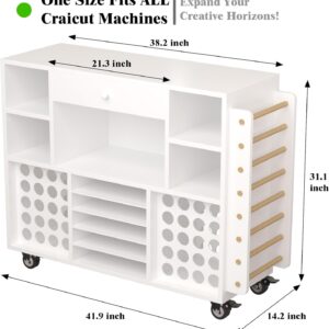 Craft organization and storage Cart Compatible with Cricut Machine, Rolling Craft Organizer With large drawer & 48 Vinyl Roll Holder, Crafting Cabinet Table Workstation for Craft Room Home