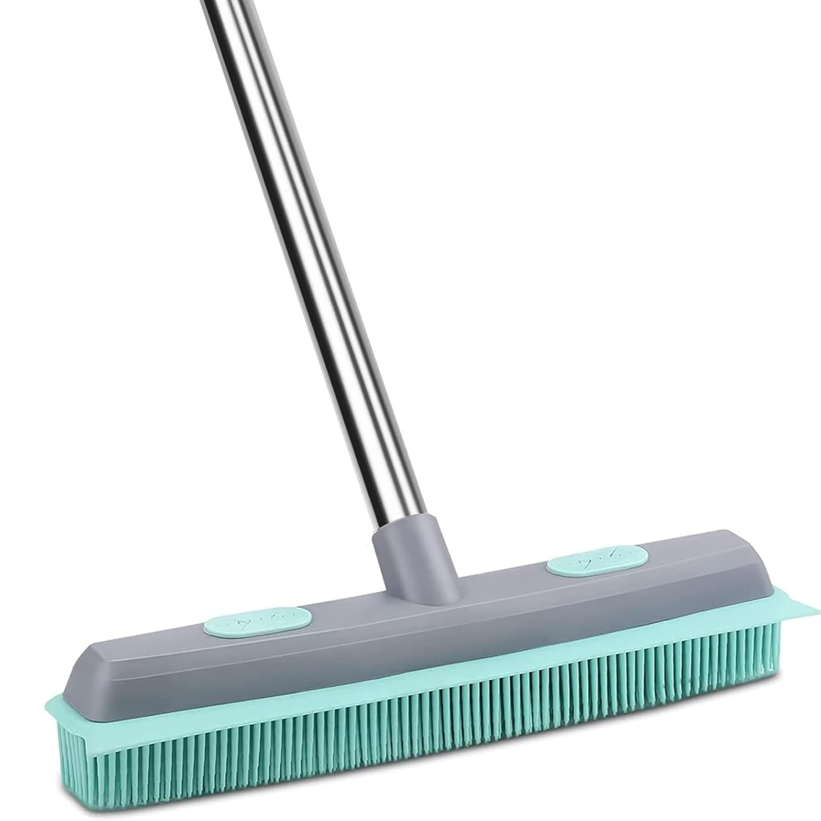 Conliwell Rubber Broom Carpet Rake for Pet Hair, Fur Remover Broom with Squeegee, Portable Detailing Lint Remover Brush (Stainless Steel Handle)