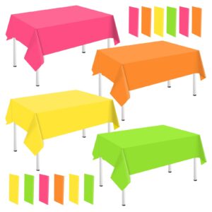 jarthenaamcs 4pcs neon color plastic tablecloth fluorescent table cover waterproof rectangle table cloth for party table decoration supplies, 54 x 108 inch