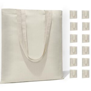 hectolife 12 pack canvas tote bags reusable blank canvas bags for shopping bags,grocery bags,diy gift bags