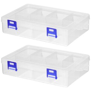 kichvoe plastic organizer box with dividers: clear organizer box reusable snack box containers with 8 adjustable compartments for jewelry crafts meal prep picnic, 7.66x5.23x1.73 inch