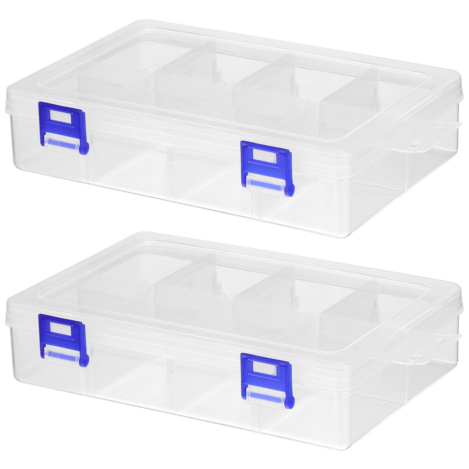 Kichvoe Plastic Organizer Box with Dividers: Clear Organizer Box Reusable Snack Box Containers with 8 Adjustable Compartments For Jewelry Crafts Meal Prep Picnic, 7.66x5.23x1.73 inch