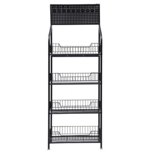 psufurv 4 tier retail display rack free standing metal wire storage shelf cart with wheels & 5 metal hooks snack candy display organizer for bedrooms, kitchens - 19.6" l x 10.6" d x 55" h