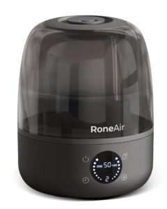 roneair humidifiers for bedroom large room home, 3l cool mist humidifiers for baby nursery & plants, ultrasonic, smart auto humidification, oil diffuser, timer, auto shut-off, 360° nozzle, 26db quiet