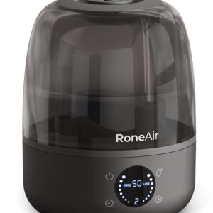 RoneAir Humidifiers for Bedroom Large Room Home, 3L Cool Mist Humidifiers for Baby Nursery & Plants, Ultrasonic, Smart Auto Humidification, Oil Diffuser, Timer, Auto Shut-Off, 360° Nozzle, 26dB Quiet