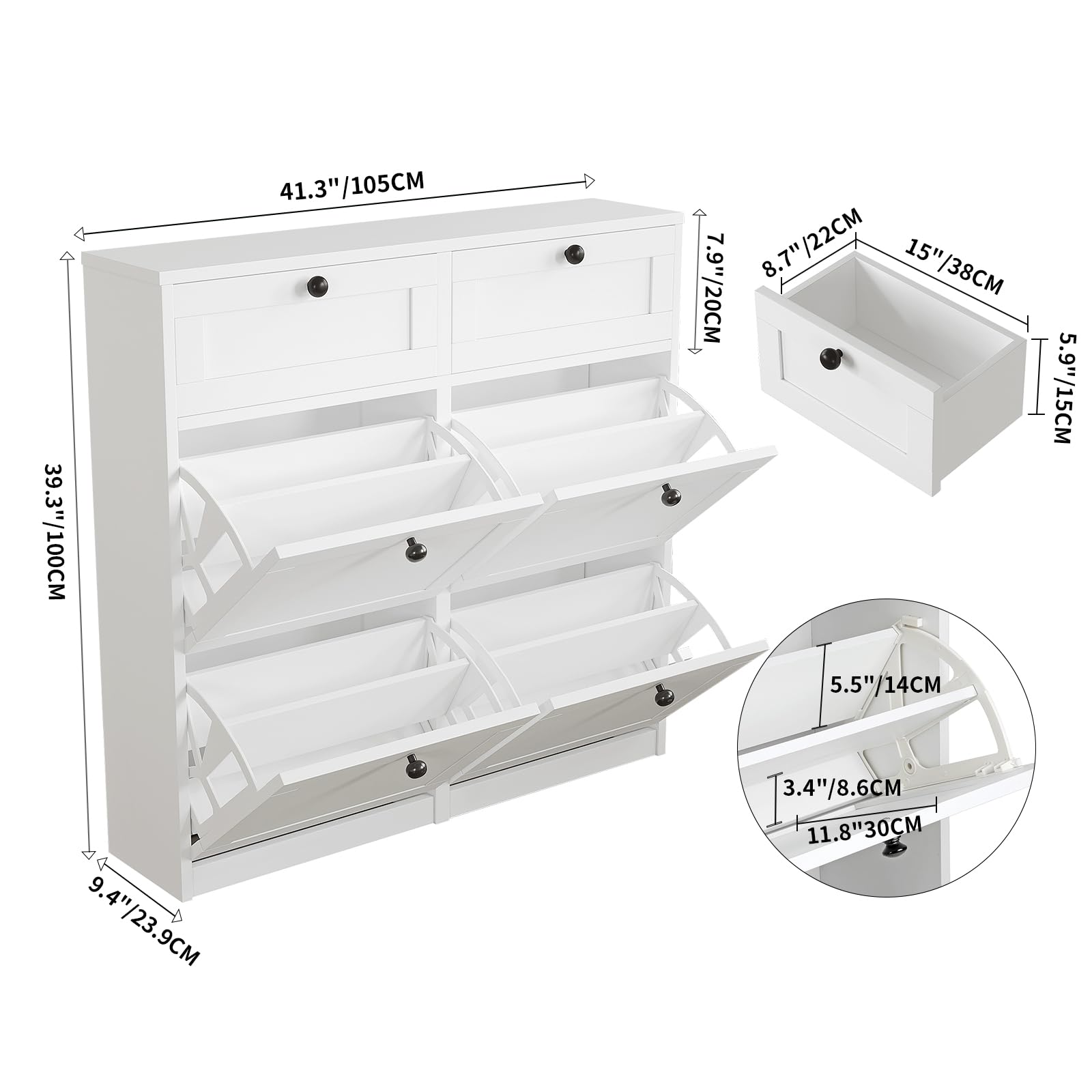 VOWNER Shoe Cabinet with 4 Flip Drawers & 2 Drawers, Freestanding Shoe Storage Cabinet with Adjustable Shelves, Shoe Organizer for Entryway, Hallway, Living Room, White