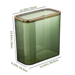 Naisicore Bathroom Trash Can with Lid, Space-Saving Green Trash Can, Slim Waste Basket, Clear Bathroom Garbage Can for Bedroom, Kitchen, Office (12.2x6.1x11.8in)