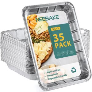 NEEBAKE 35 Pack 9x13 Disposable Aluminum Pans - Large-Aluminum-Foil-Pans-Half-Size-Tin-Foil-Baking-Pans-Heavy-Duty-Steam-Table-Tin-Trays-Containers-for-Prepping-Food-Cooking-Roasting-Heating