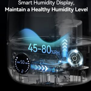 RoneAir Humidifiers for Bedroom Large Room Home, 3L Cool Mist Humidifiers for Baby Nursery & Plants, Ultrasonic, Smart Auto Humidification, Oil Diffuser, Timer, Auto Shut-Off, 360° Nozzle, 26dB Quiet