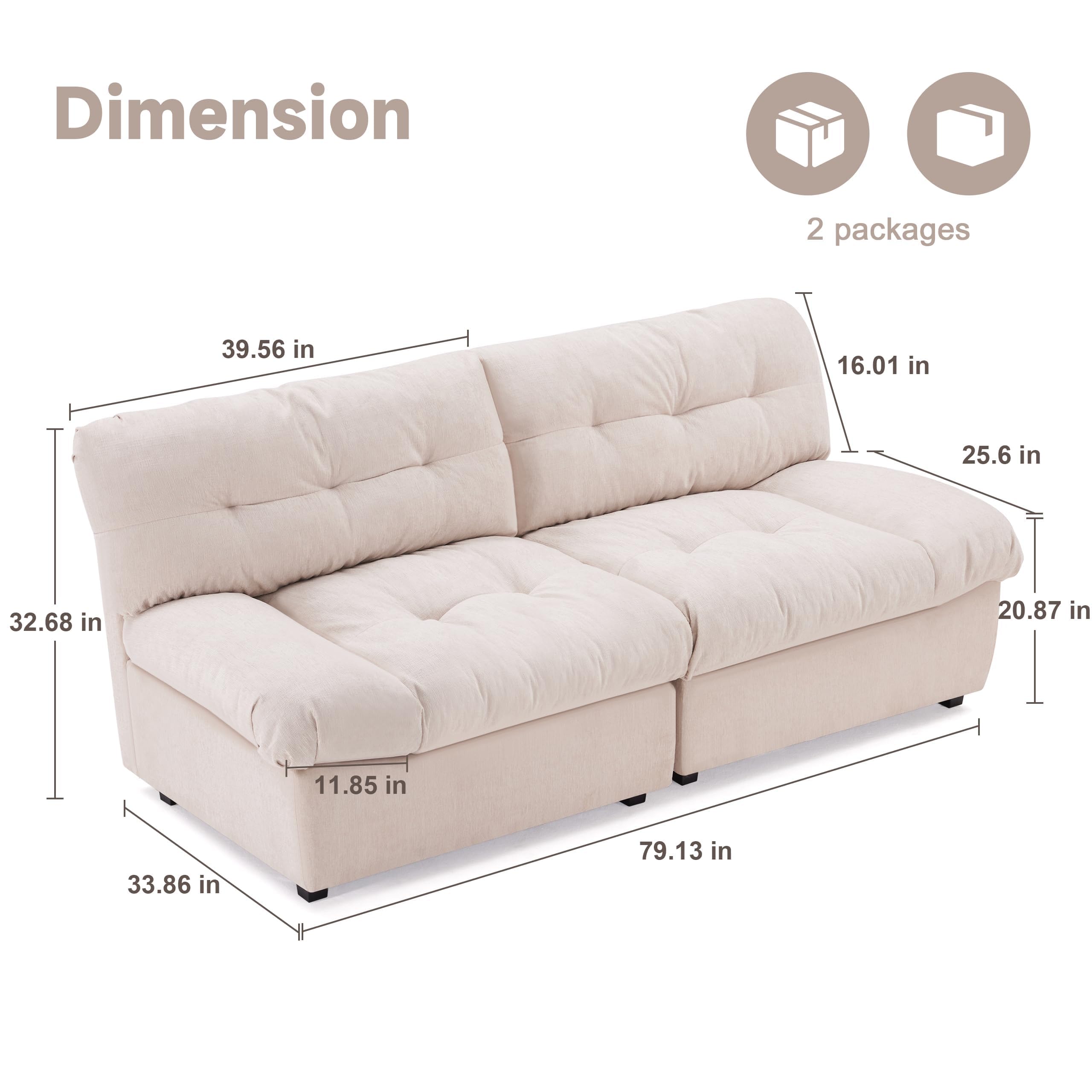 Howjoe 80" Chenille Cloud Deep Seat Overstuffed Couches for Living Room, Cozy Comfy Cloud Sofa with Solid Wood Frame, Modern Loveseat Sofa Couch for Small Spaces, Pillow-Designed Armrest Couch, Beige