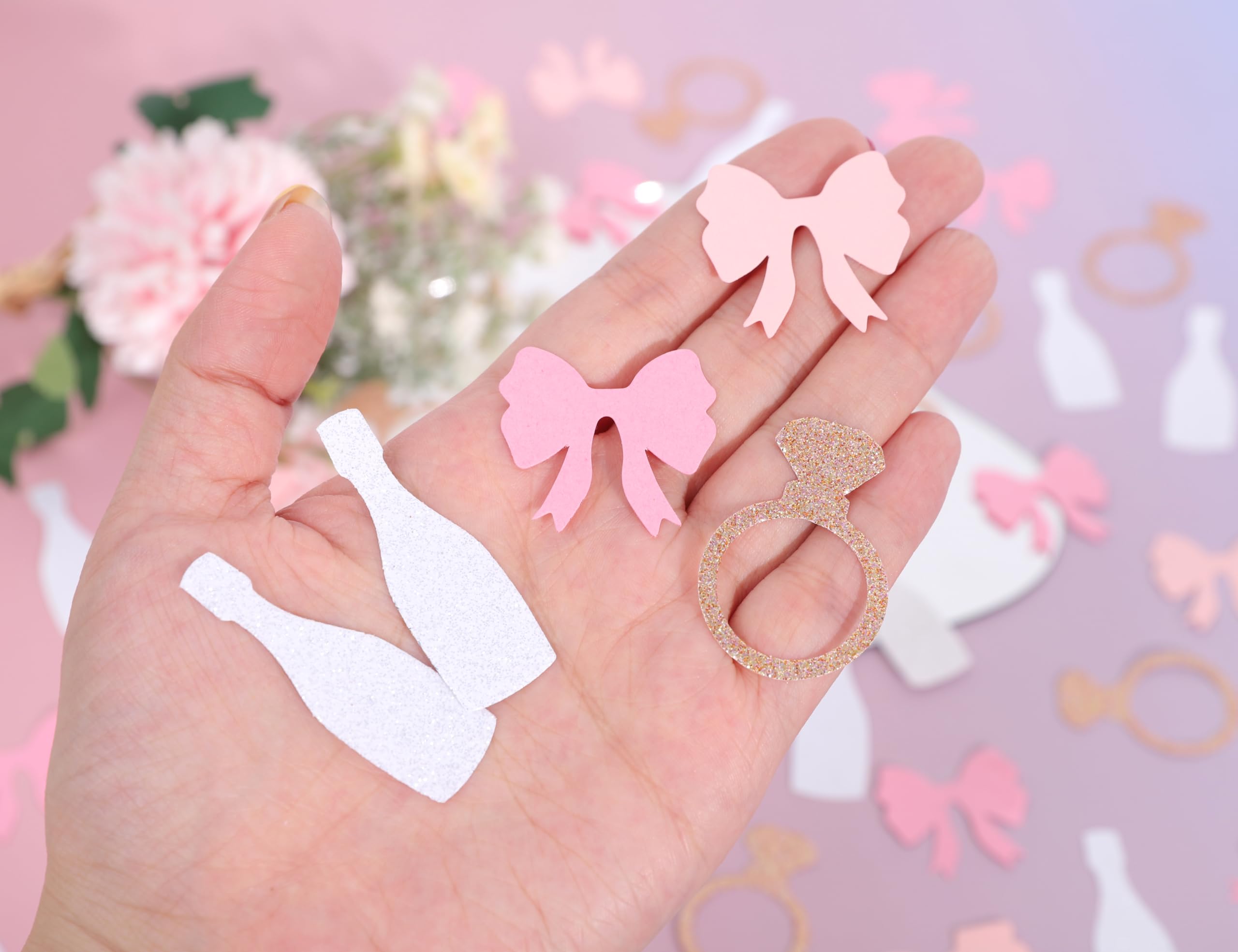 She’s Tying the Knot Party Confetti - Bridal Shower Table Decoration,Table Scatter Bridal Shower Photo props,Champagne Bow Diamond Ring Confetti Perfect for Any Event