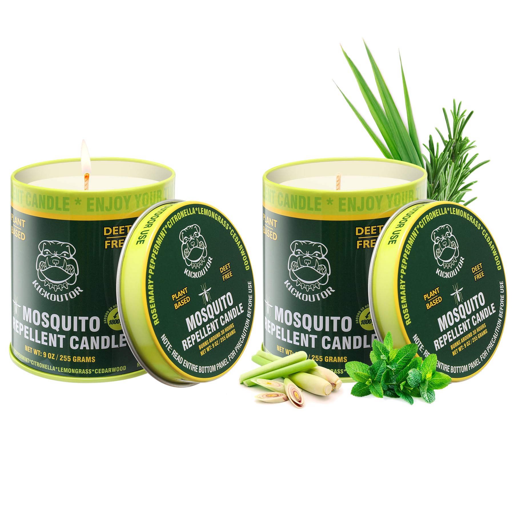 KICKOUTOR Mosquito Repellent Candle 2PCS 9oz Citronella Candles Natural 30 Hours DEET Free Anti Bug Candle Made with Essential Oils Soy Beeswax for Outdoor Patio Camping Picnic Indoor Room