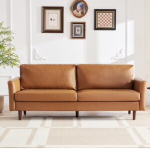 kingfun 80'' faux leather sofa for 3 people leather couch with comfortably wide seats and soft cushions, mid-century easy assembly modern loveseat for living room, camel