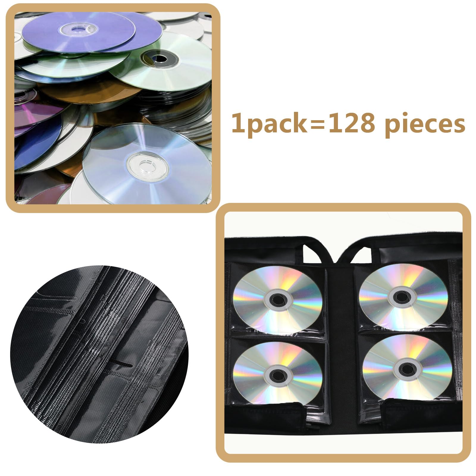 YILAG DVD Case CD Storage,128 Capacity CD Cases Holder DVD Storage Case Holders CD DVD Disc Case Storage Wallet Binder for Car Home Office Travel (128 Black)