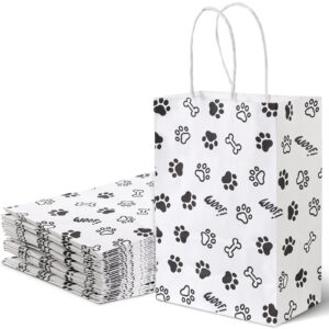 lovestown 24pcs candy bags, animal party favor paw prints gift bags with handles paper retail grocery bags for dog pet themed party 5.5 x 2.8 x 7.9 inch