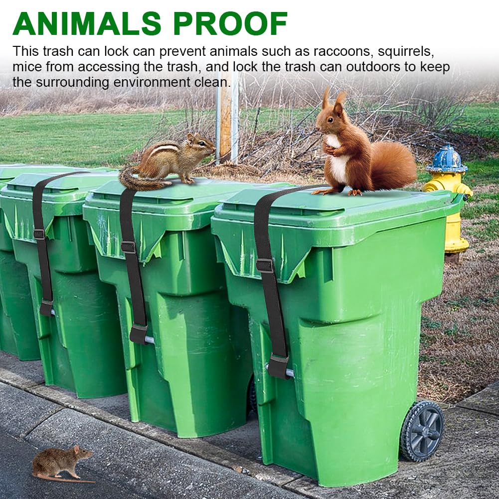 Trash Bin Can Lid Lock for Animals, Bear Proof Trash Can Lid Lock, Semi-Automatic Adjustable Trash Can Bands Universal Garbage Can Lid Lock for Outdoor Squirrels Dogs Bears Raccoon