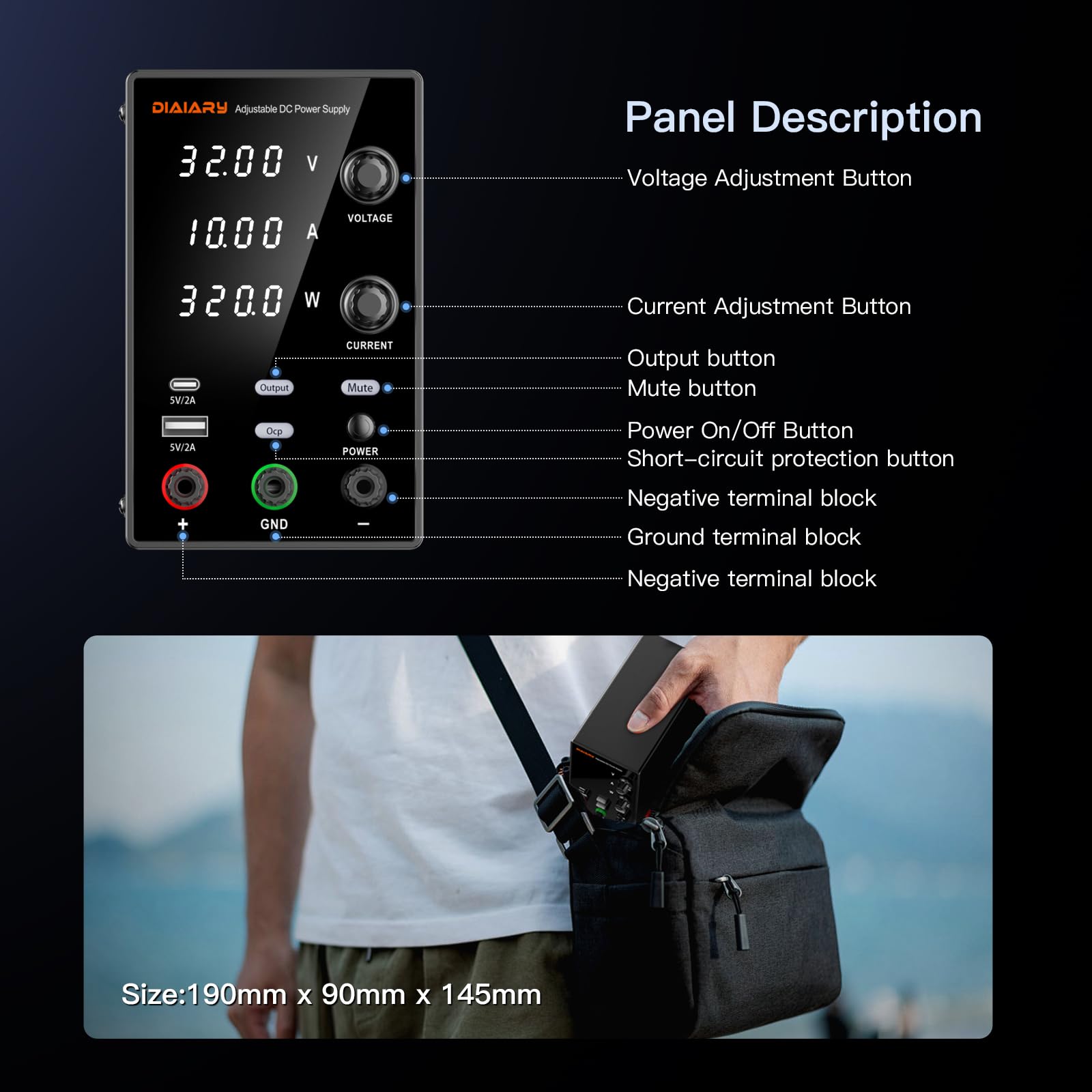 DC Power Supply Variable, Adjustable Switching Regulated Power Supply (32V 10A) with Encoder Coarse & Fine Adjustments Knob, Bench Power Supply with USB & Type-C Quick-Charge Interface