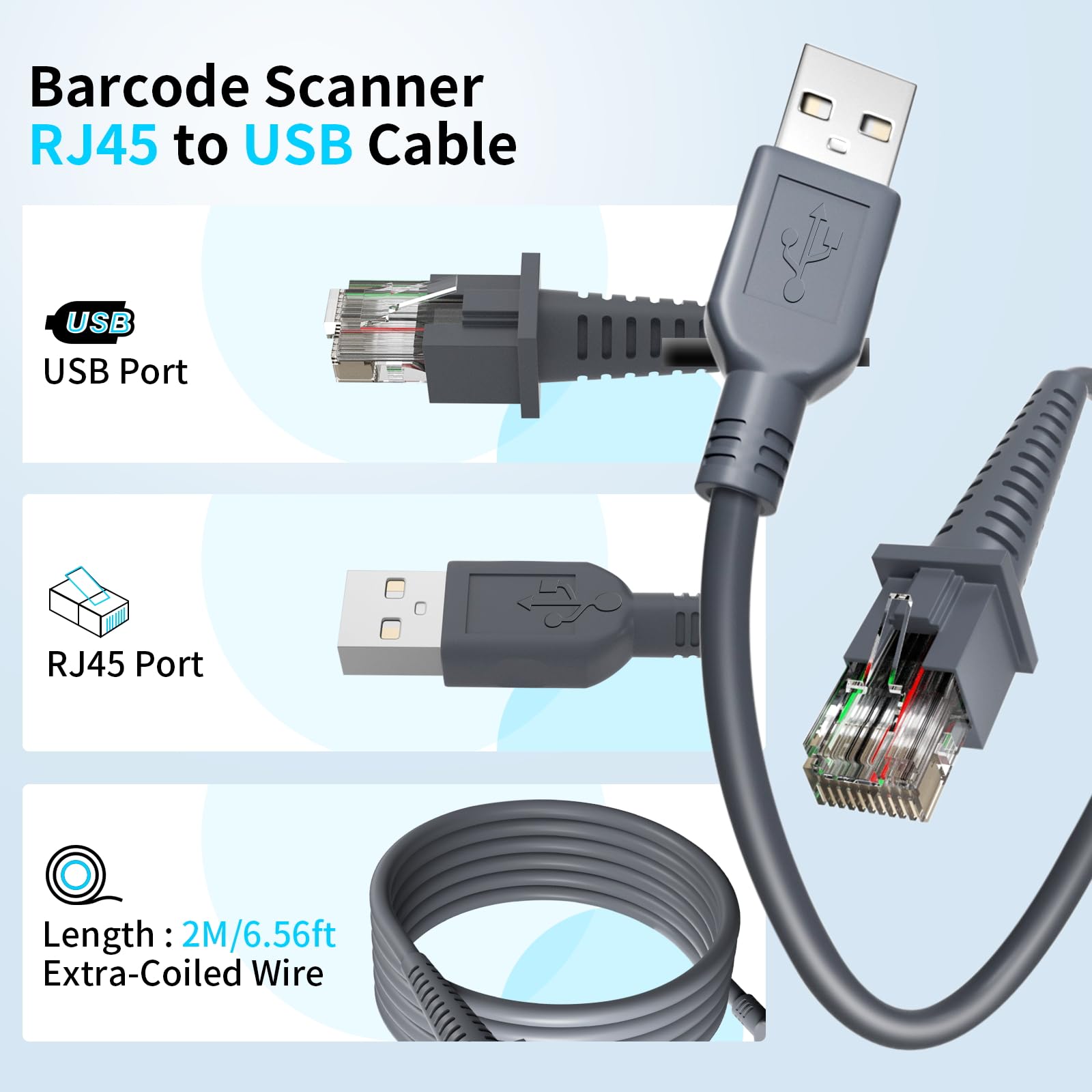 (2PCS) 6ft Barcode Scanner USB Cable GD4130 Cable for Datalogic GD4500 Cable GD4310 GD4300 GD4330 GD4410 GD4430 GD4400 GPS4490 GD4590 GD4590-BK GD4590BK QD2131 QD2430 GD4590HD GD4590 GD4132 Cord