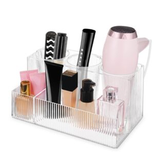 kimchomerse hair tool organizer, hair styling tool holder for vanity, bathroom countertop storage for toiletries, makeup, blow dryers and accessories -clear acrylic