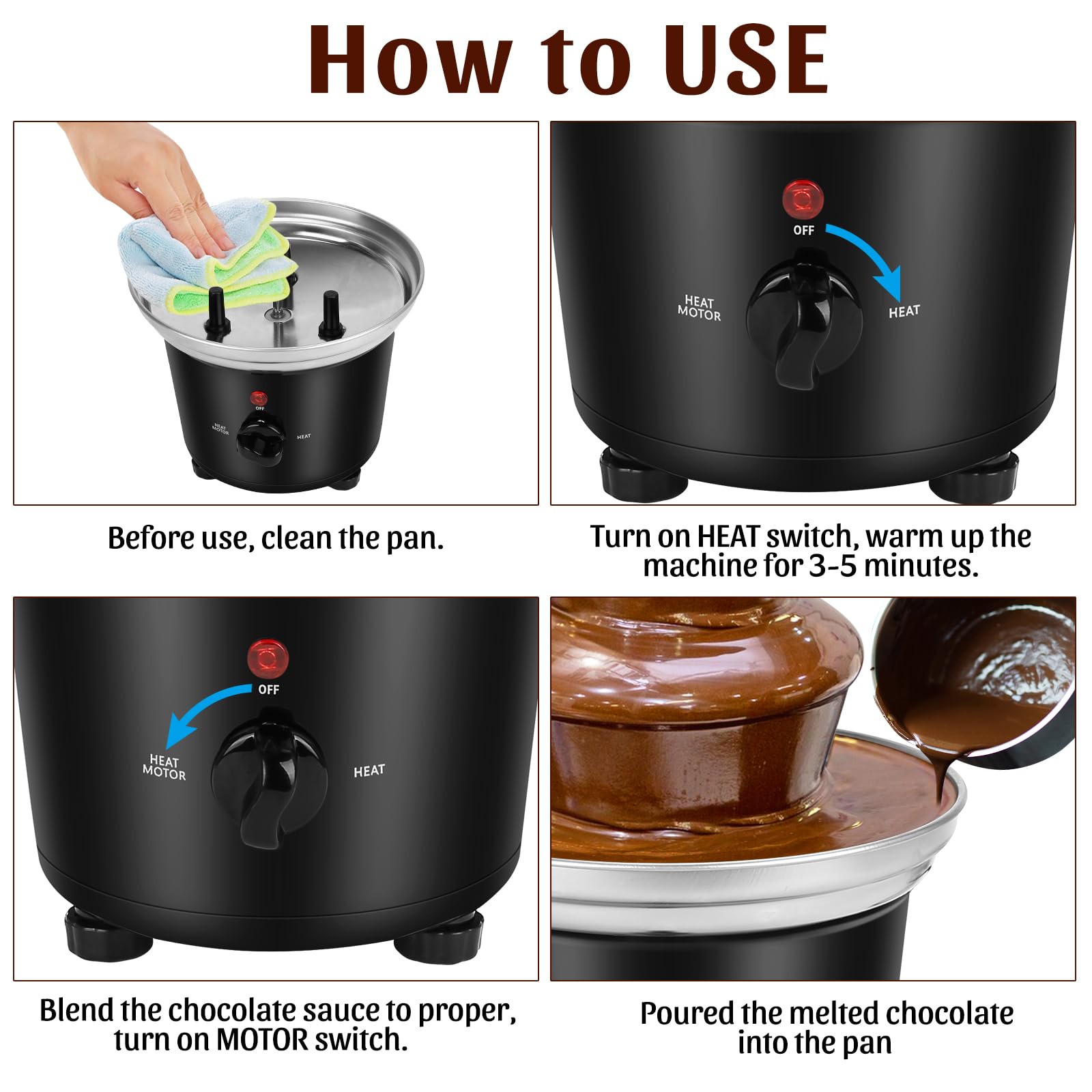 VAlinks Chocolate Fountain Machine 3 Tiers Electric Melting Machine Chocolate Fountain Mini Stainless Steel Chocolate Fondue Fountain for Parties Melts Chocolate Cheese BBQ Sauce Liqueurs