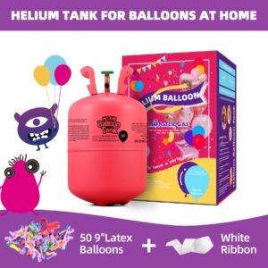 Monster Gas 22L Helium Tank For Balloons At Home, Balloon Helium Tank Up To 100 Latex Balloons, Small Helium Tanks, Attachment: 50 9" Latex Balloons+3 White Ribbon