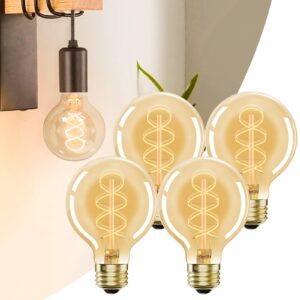 dimmable g25 globe led edison light bulbs 60w equivalent, 4 pack e26 led edison bulbs 6w equal 60 watt incandescent bulb, 2200k amber warm g25/g80 antique spiral led decorative light bulbs, 90+ cri