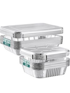 neebake 24 pack disposable aluminum pans with lids combo set- 12 large 9x13 foil pans half size & 12 small 8x8 tin foil baking pans, tin trays containers for meal prep, food cooking, roasting, heating