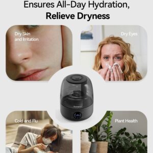 RoneAir Humidifiers for Bedroom Large Room Home, 3L Cool Mist Humidifiers for Baby Nursery & Plants, Ultrasonic, Smart Auto Humidification, Oil Diffuser, Timer, Auto Shut-Off, 360° Nozzle, 26dB Quiet