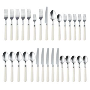 carote 30pcs silverware set, stainless steel flatware set with white handle, dining table set for 6, kitchen utensil sets for home restaurant, mirror polished spoon and fork set, dishwasher safe