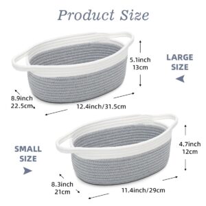 ArcaGuru Small Woven Basket with Handles, Empty Storage Baske for Gifts, Rope Room Shelf Storage Basket for Towels, Snacks, Dog Toy Basket, Pack of 2, Gray