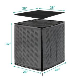 Air Conditioner Cover, 28" x 28" x 32" Mesh Breathable AC Unit Cover with Detachable Waterproof Top, All Season Protection, Air Conditioner Defender Cover for Outside Cottonwood, Leaves