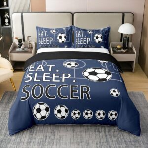 feelyou twin(no comforter) soccer 100% cotton duvet cover boys girls football bedding set for kids teens toddler navy blue comforter cover set soccer ball game 2pcs zipper