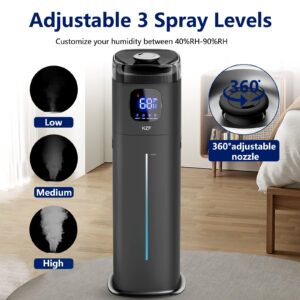 9L/2.5Gal Humidifier for Large Room Bedroom, KZF Ultrasonic Cool Mist Humidifier with Humidistat, 360°Nozzle, Last 72 Hours Suitable for Baby Home Indoor Plant (Black)