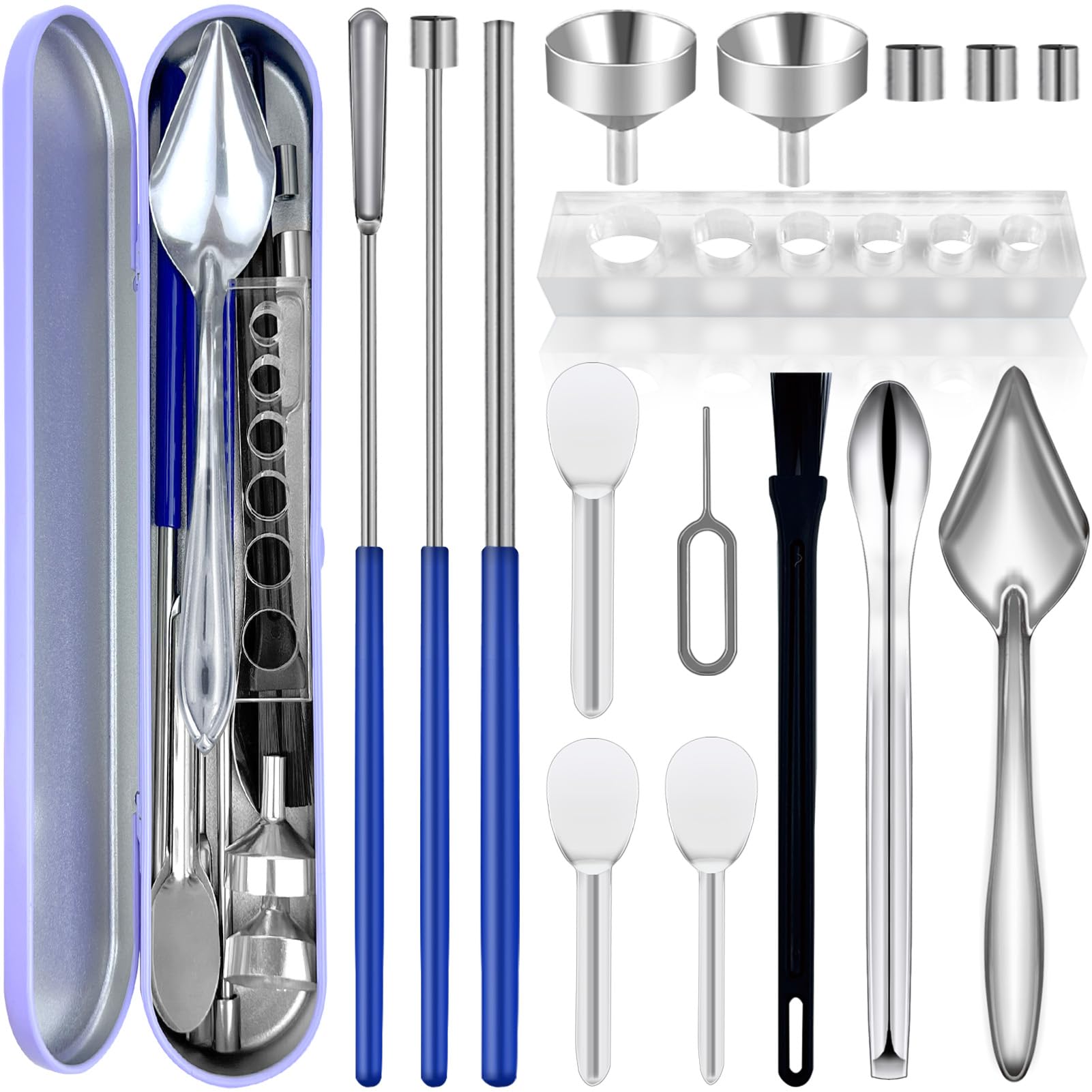 LELELUK 16 Pcs Versatile Easy Capsule Filling Tool Kit for Gel Capsules Empty - Pill Filling Tools with Micro Funnel, Capsule Holder, Herb Tamper and Lab Scoops - Gel Capsules Size #000 00 0 1 2 3 4 5