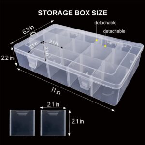 LZLMQSSA Large 15 Grids Transparent Plastic Organizer Box With Dividers, Adjustable Compartment Plastic Craft Storage Container, Small Parts Storage Box, Small Tool Organizer Storage Box（3 Pack）