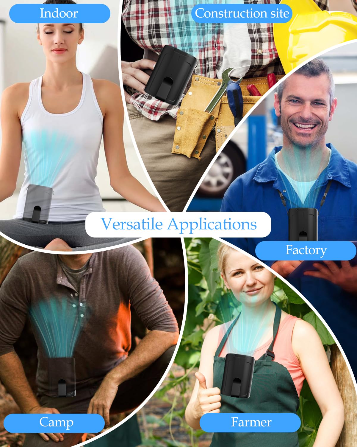 VEKK Portable Fan with Dual Clip, Personal Waist Fan up to 25H, 4 Speeds 7100RPM Clip Shirt fan with Gale-Force Airflow, Wearable Belt Fan Neck Fan for Sport, Outdoor, Jobsite, Traveling