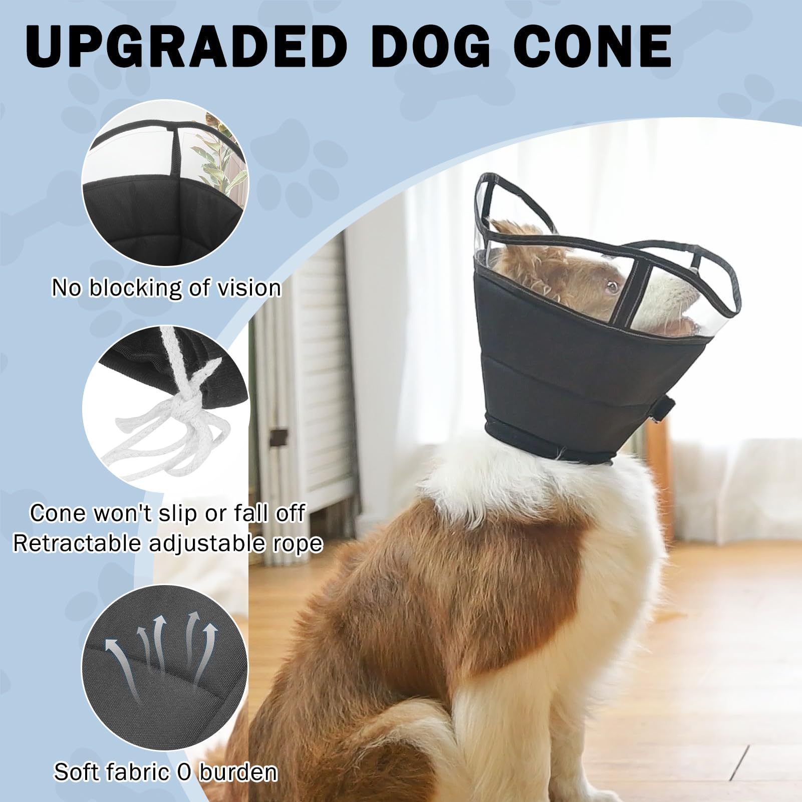 SCENEREAL Dog Cone for Dogs After Surgery, Adjustable Dog Cone Collar Alternative to Stop Licking for Wound Care, Spay, Neuter, Soft Recovery Cone for Medium Large Size Dog, E-Collar Neck Collar