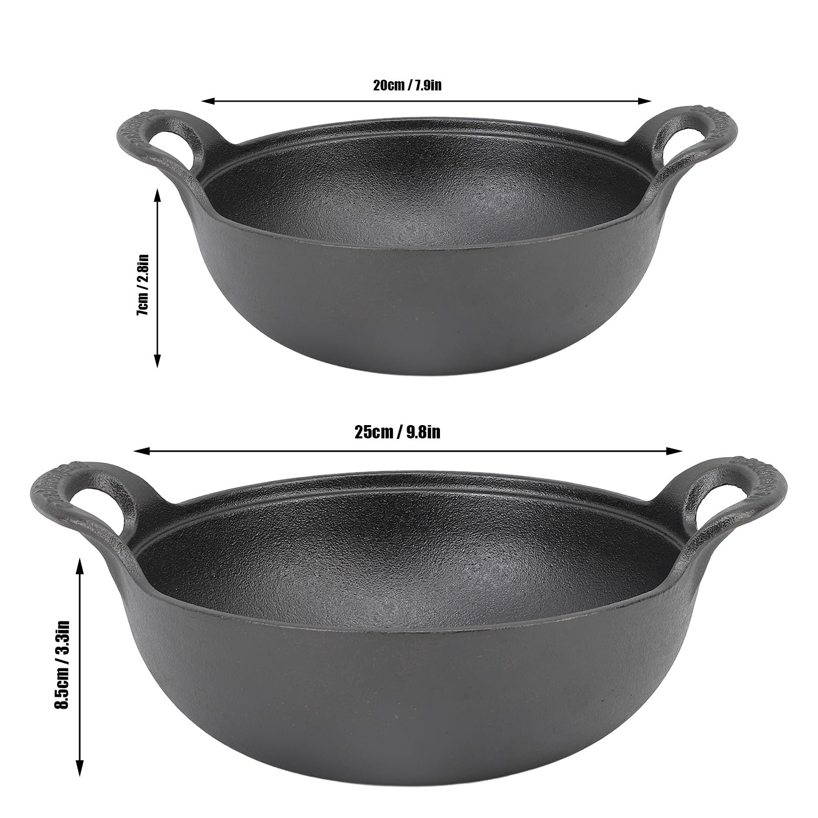 Cast Iron Wok with 2 Handle and Wooden Lid, Seasoned Cast Iron Wok Chinese Wok, Deep Frying Pan with Flat Base Uncoated for Stir Fry Grill Steam Authentic Asian Chinese Food (20cm)