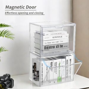 LXLXXL Cube Storage Organizer Acrylic Book Case Display Case Box Stackable Book Storage Containers With Magnetic Door Clear Plastic Portable Book Organizer For Living Room Bedroom 1 Pack