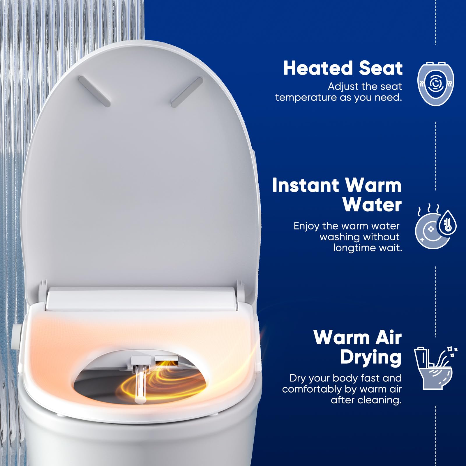 FVZ Bidet Toilet Seat Elongated Smart Heated Toilet Seat with Warm Water & Dryer, Feminine & Child Wash, Self-Clean Stainless Steel Nozzle, Adjustable Water Pressure, Slow Close Lid