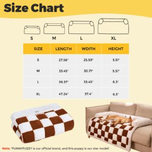 FUNNY FUZZY Couch Cover for Dogs, Large Dog Couch Cover Bed Cream Square Plaid Washable Pet Mat for Furniture Protector Sofa Cover for Home and Car, X-Large, Brown