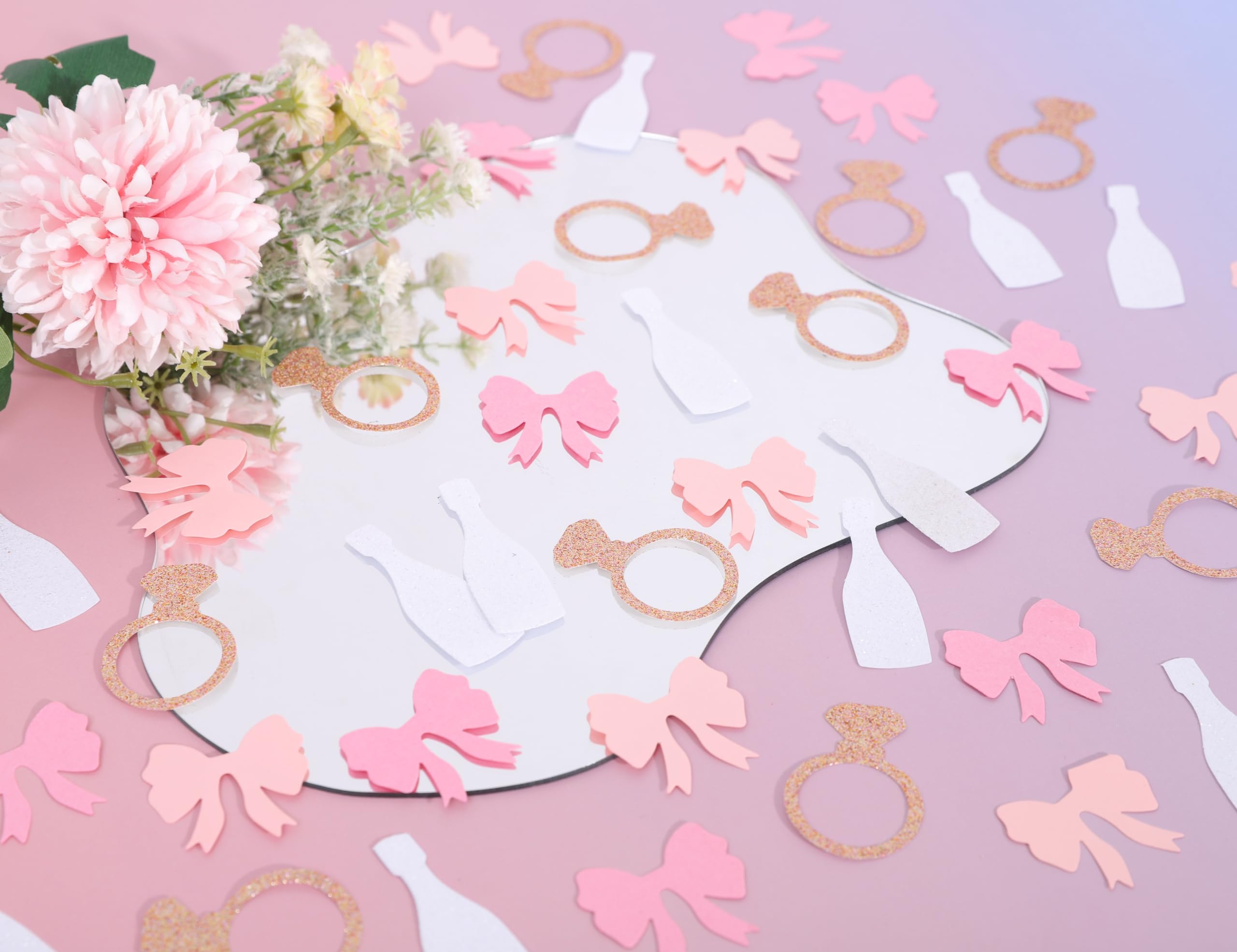 She’s Tying the Knot Party Confetti - Bridal Shower Table Decoration,Table Scatter Bridal Shower Photo props,Champagne Bow Diamond Ring Confetti Perfect for Any Event