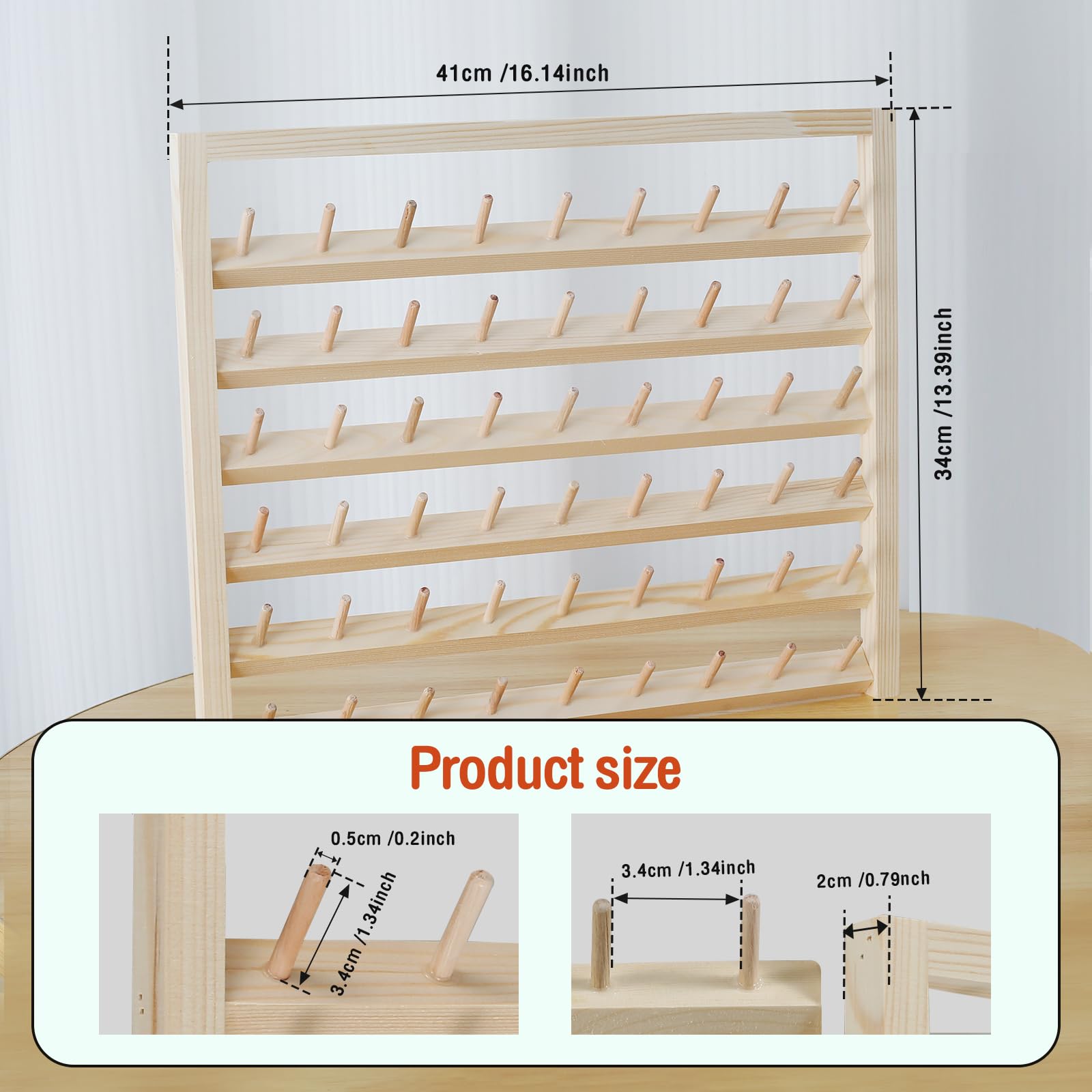 US Wooden Thread Holder 48/54 Spool Wooden Thread Rack Wall Mounted Sewing Thread Holder with Screws Multi Purpose Sewing Thread Holder Organizer for Embroidery Sewing Threads Hair Band(54 axis)