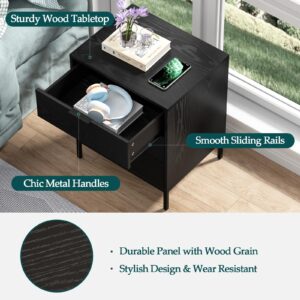 Anmytek Nightstand with 3 Drawers, Modern Wood Night Stand for Bedroom with Storage Drawers, Black Bedside Table Sofa End Side Table for Dorm Small Spaces, 15.7”D x 19.8”W x 23.7”H