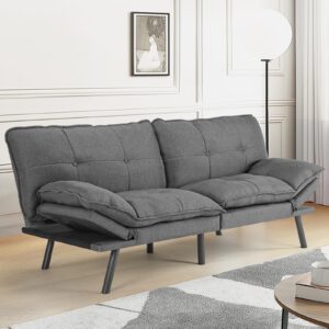 emerspring futon sofa bed,convertible sofa bed couch, memory foam loveseat sofa,small splitback sofa sleeper for office,living room,light grey